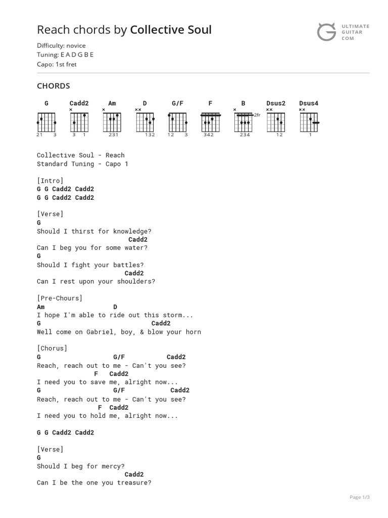 Reach Chords by Collective Soultabs at Ultimate Guitar Archive | PDF ...