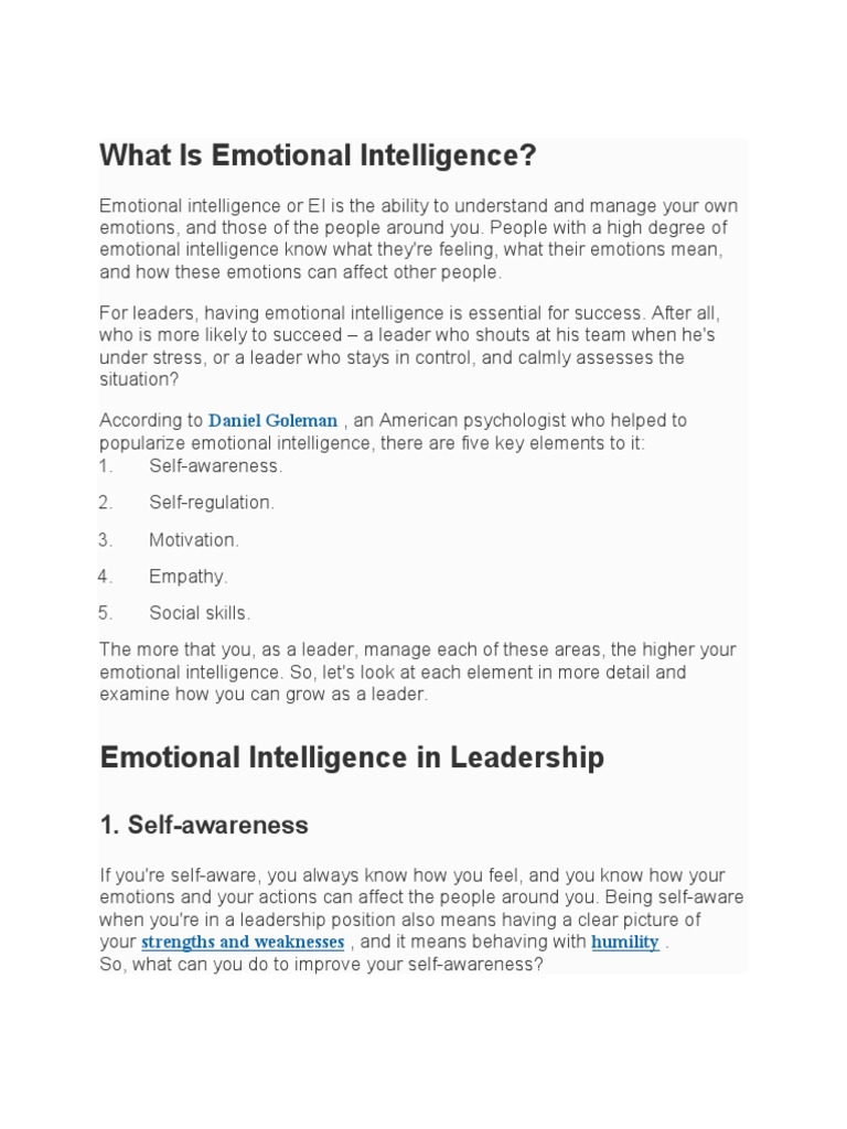 What Is Emotional Intelligence?: 1. Self-Awareness | PDF | Emotional ...