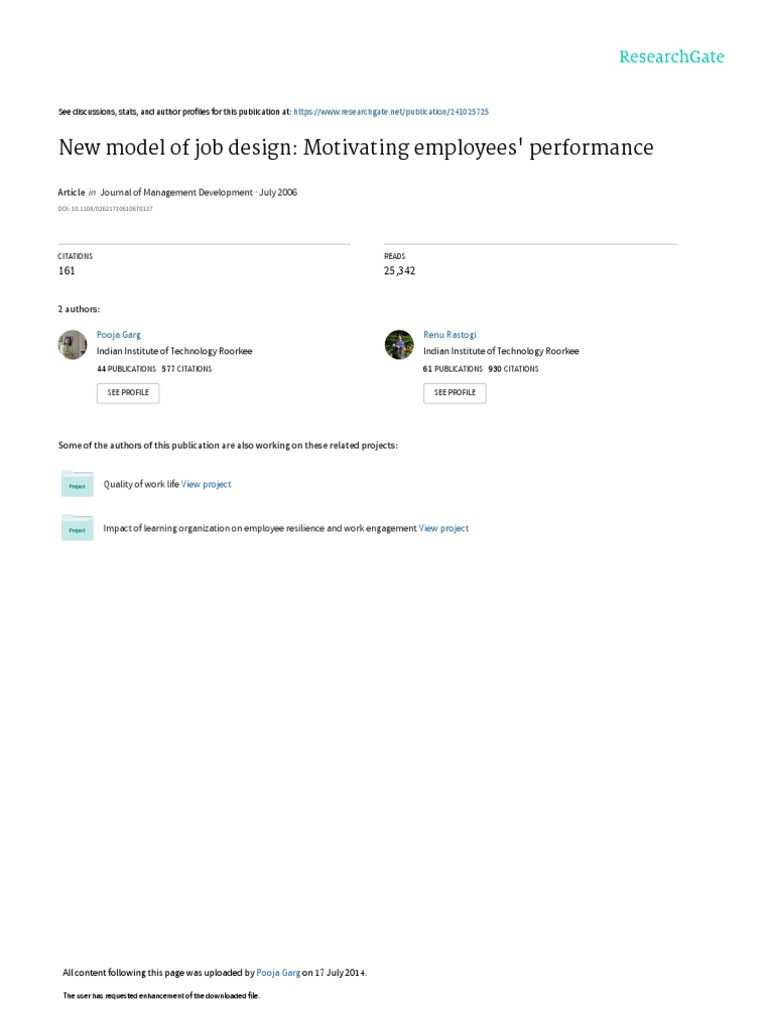 Motivating Employee Performance Through Enhanced Job Design: Applying ...