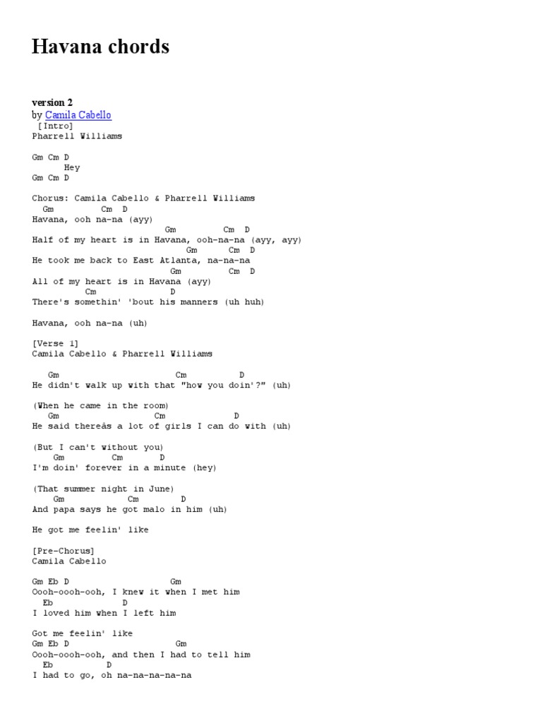 Havana Chords: Camila Cabello | PDF | Song Structure | Musical Compositions