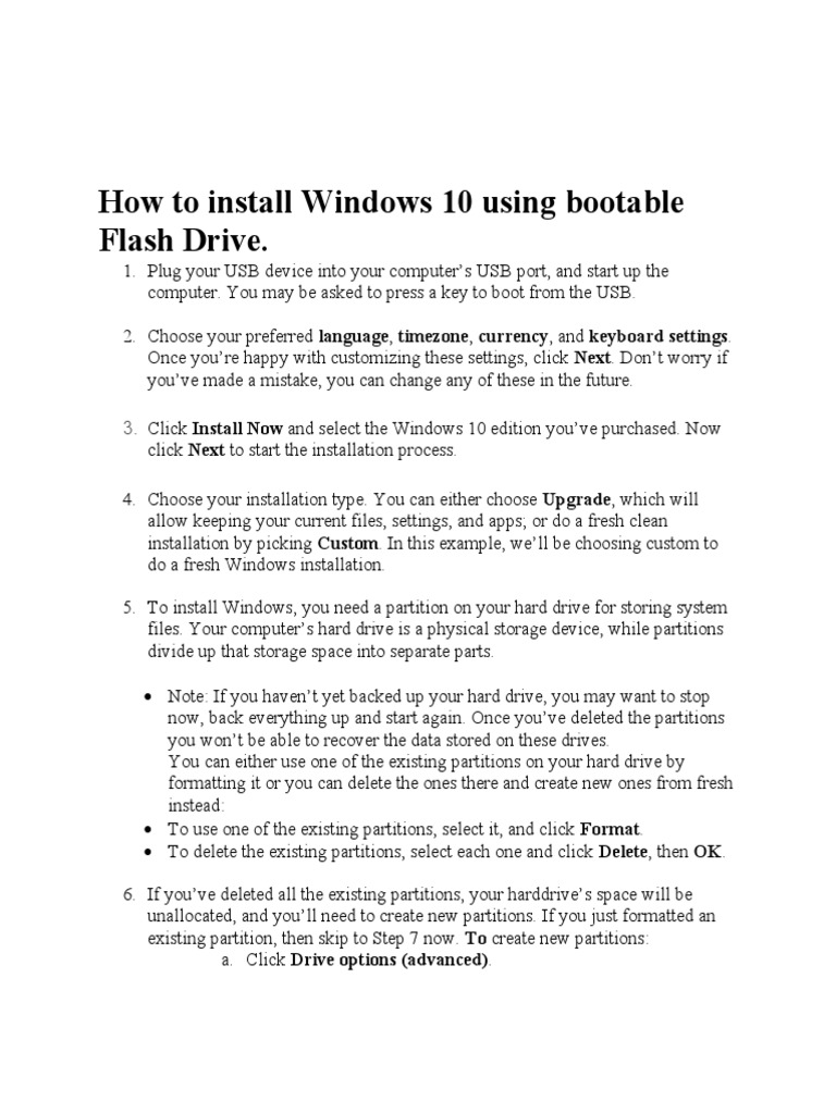 How To Install Windows 10 Using Bootable Flash Drive | PDF