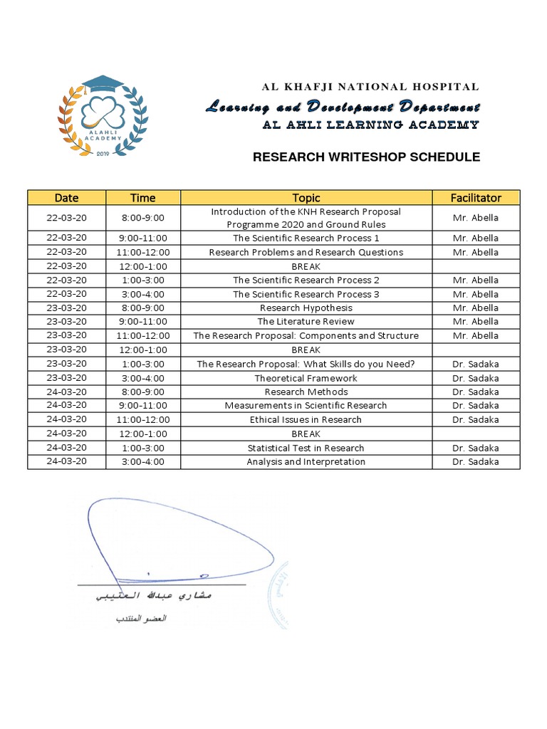 Date Time Topic Facilitator: Research Writeshop Schedule | PDF