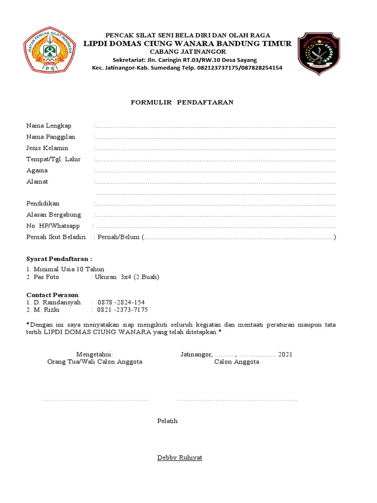 Formulir Pendaftaran Silat-3 | PDF | Karier & Perkembangan