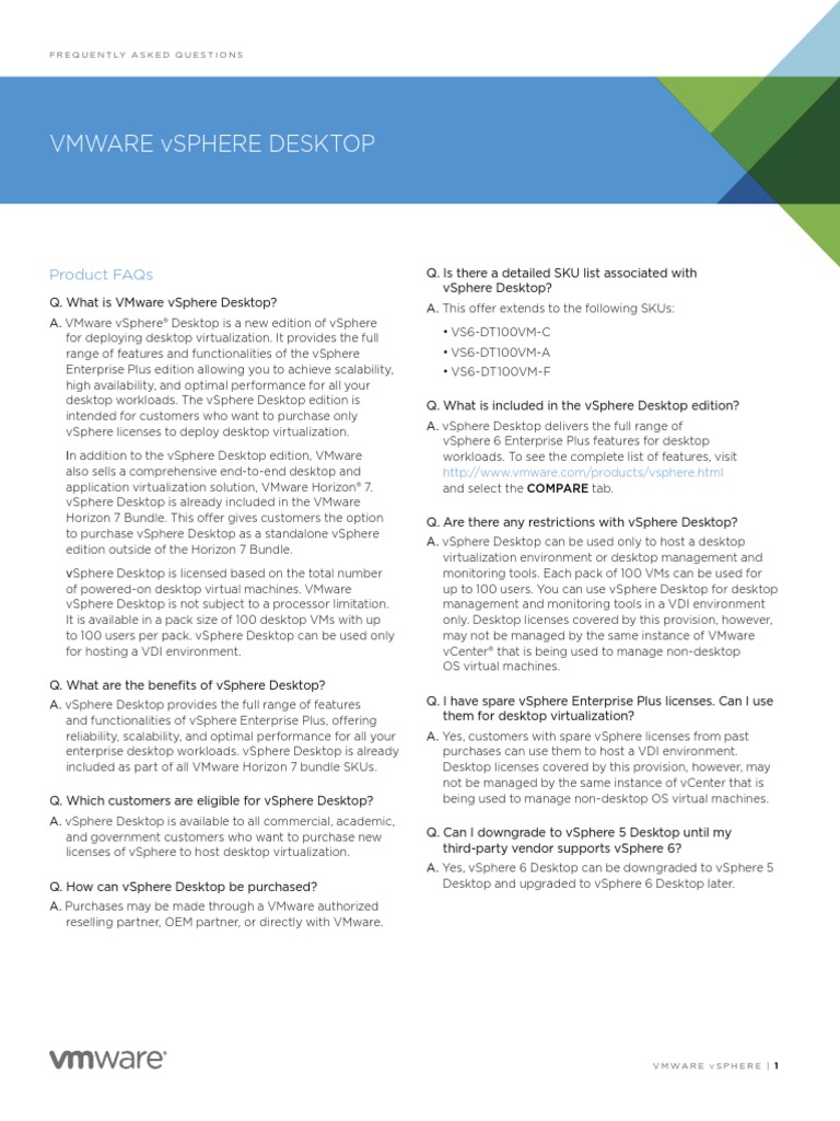 Vmware Vsphere Desktop Faqs | PDF