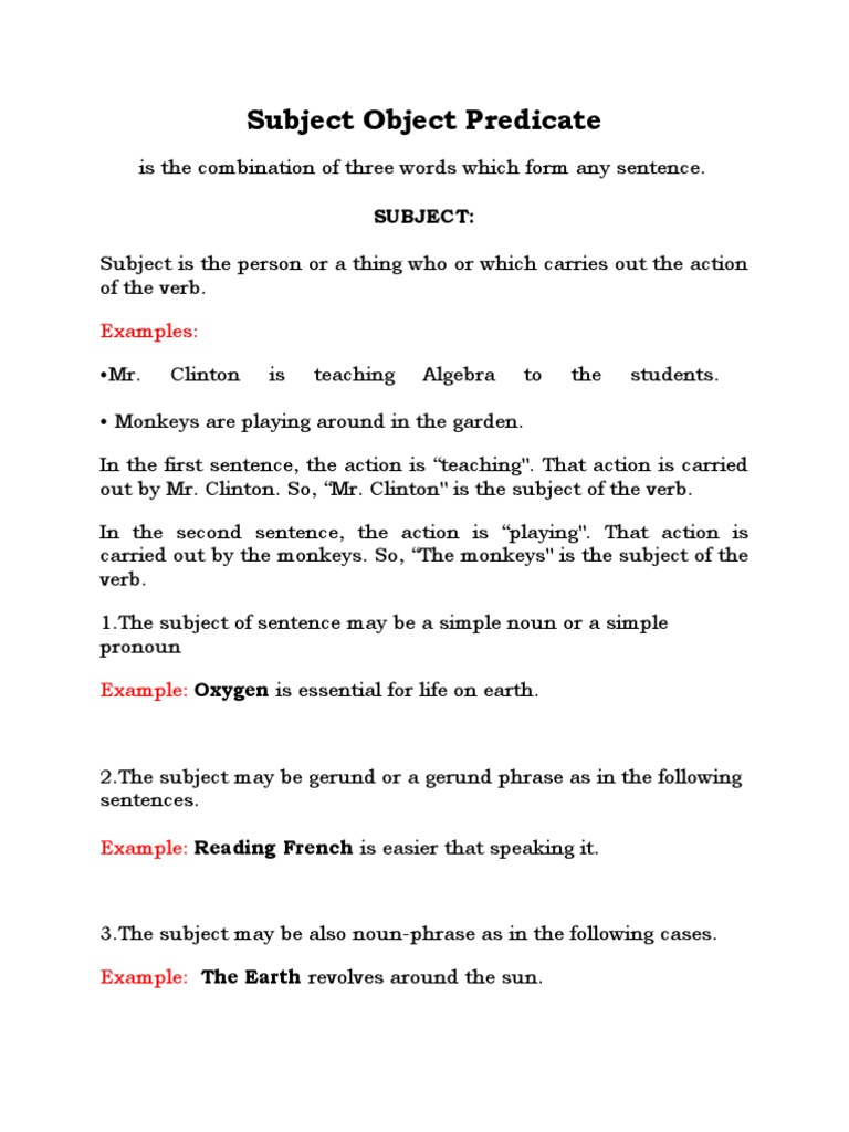 Ut Subject Predicate Object Exercise | PDF | Verb | Subject (Grammar)
