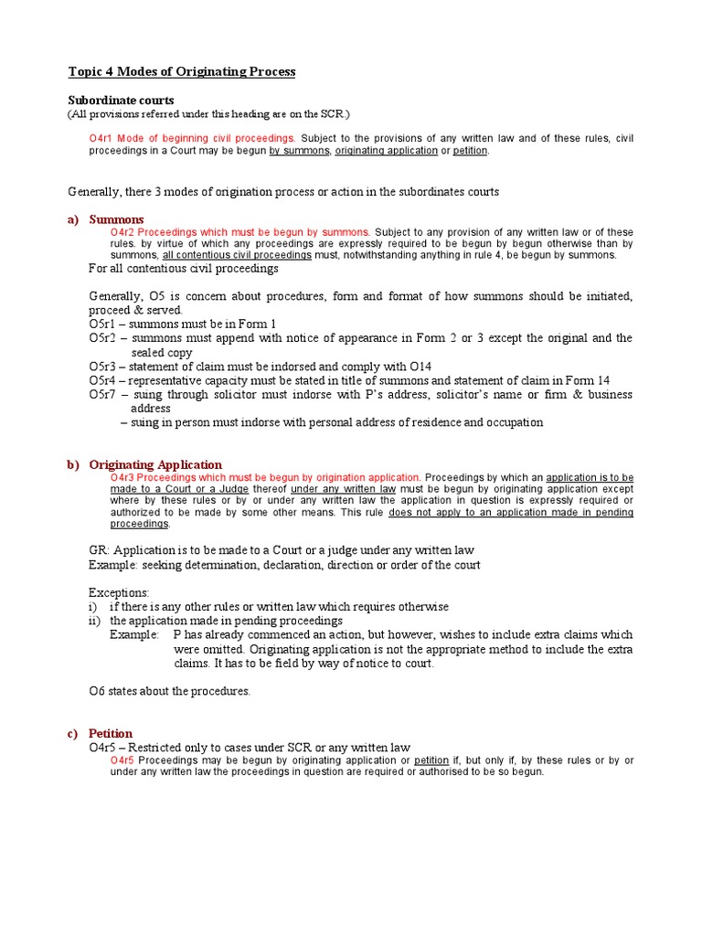 Topic 4 Modes of Originating Process | PDF | Summons | Writ