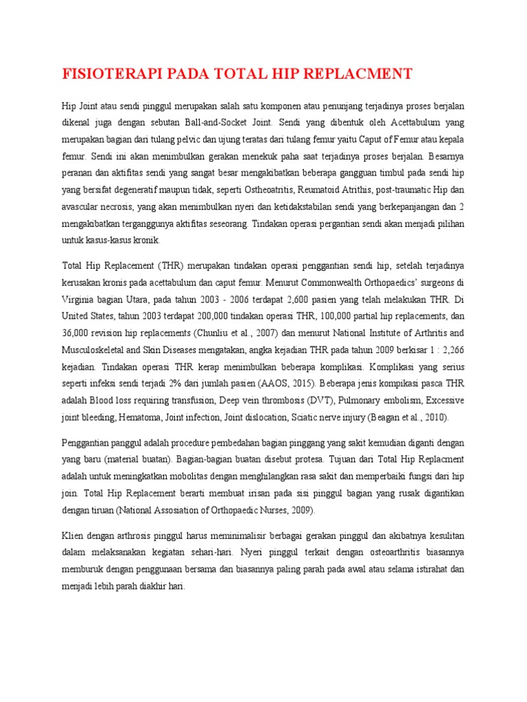 Fisioterapi Pada Total Hip Replacment | PDF
