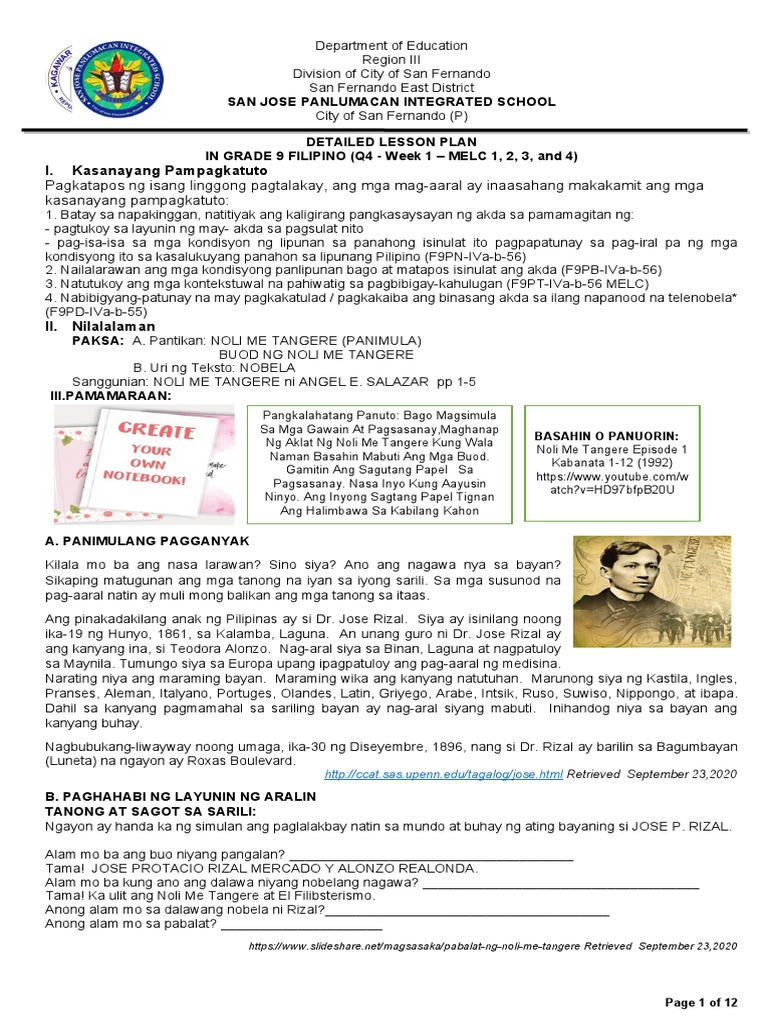 FILIPINO 9-Q4-Week1-DLP | PDF