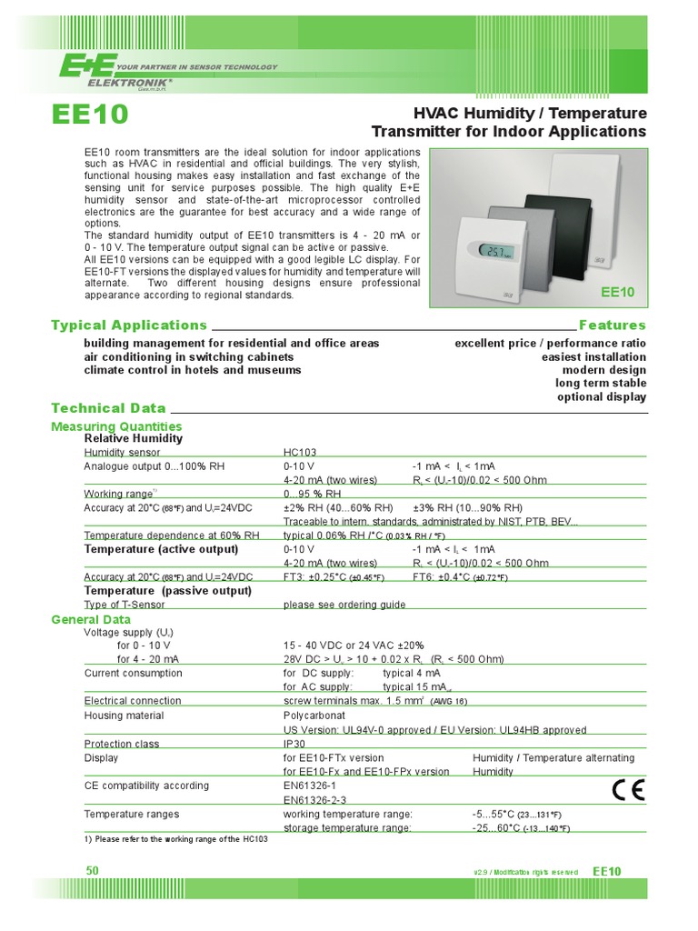 HVAC Humidity / Temperature Transmitter For Indoor Applications | PDF ...