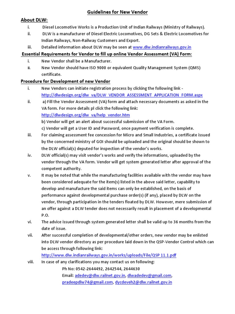 Guidelines For New Vendor About DLW:: Essential Requirements For Vendor To Fill Up Online Vendor ...