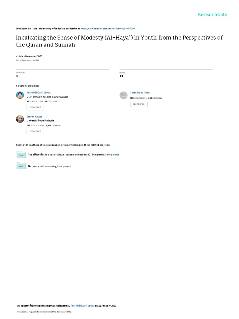 Inculcating The Sense of Modesty (Al-Haya') in Youth From The ...