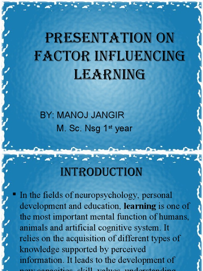 Factors Influencing Learning | PDF | Motivation | Motivational