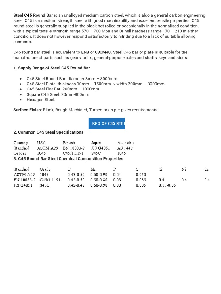 RFQ of C45 Steel | PDF | Forging | Steel