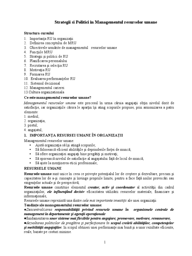 Strategii Si Politici in Managementul Re | PDF