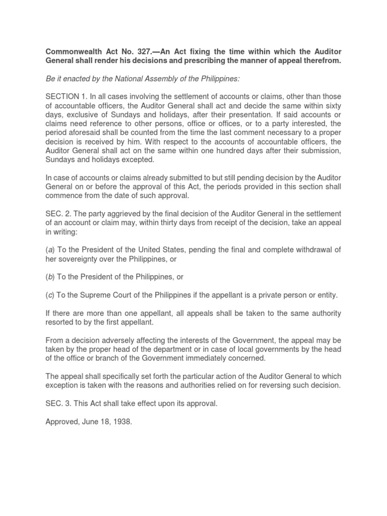 CA 327 As Amended by PD 1445 | PDF