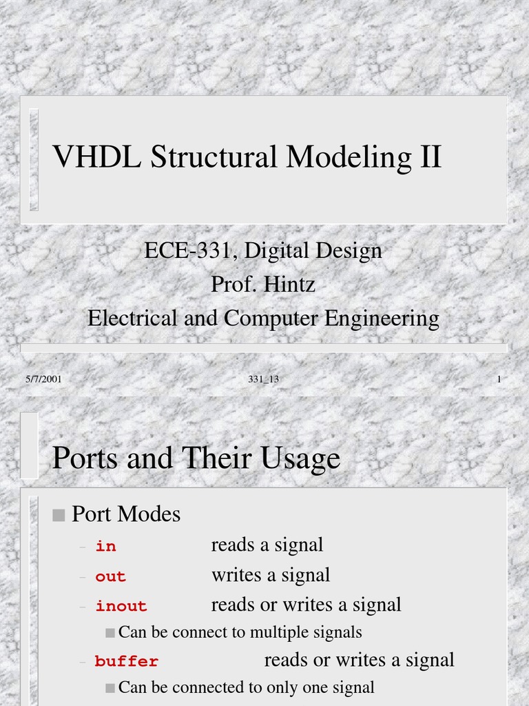 VHDL Structural Modeling II: ECE-331, Digital Design Prof. Hintz Electrical and Computer ...