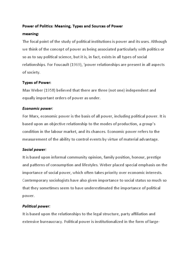 Power of Politics: Meaning, Types and Sources of Power Meaning | PDF ...