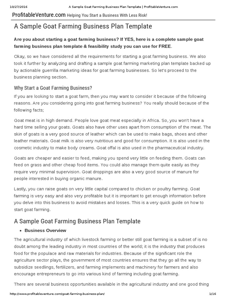 Goat Farming Business Plan Template | PDF | Livestock | Farms