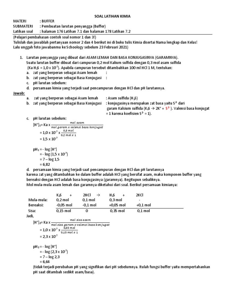 SOAL LATIHAN KIMIA-BUFFER 17-2-2021 Kelas XI IPA | PDF