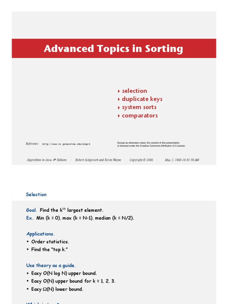 Advanced Topics in Sorting | Download Free PDF | Algorithms And Data Structures | Computer ...