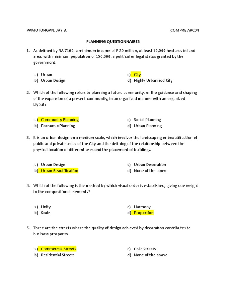 Planning Questionnaires | PDF | Urban Design | Urban Planning