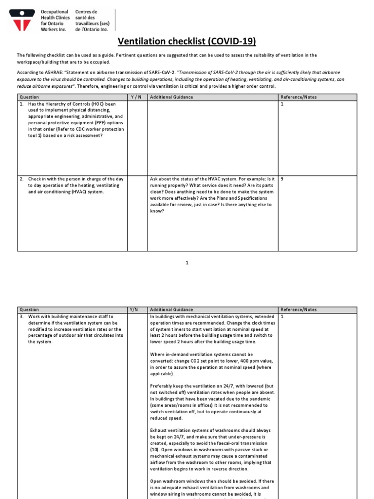 Ventilation Checklist Generic Final Fillable | PDF | Ventilation (Architecture) | Duct (Flow)