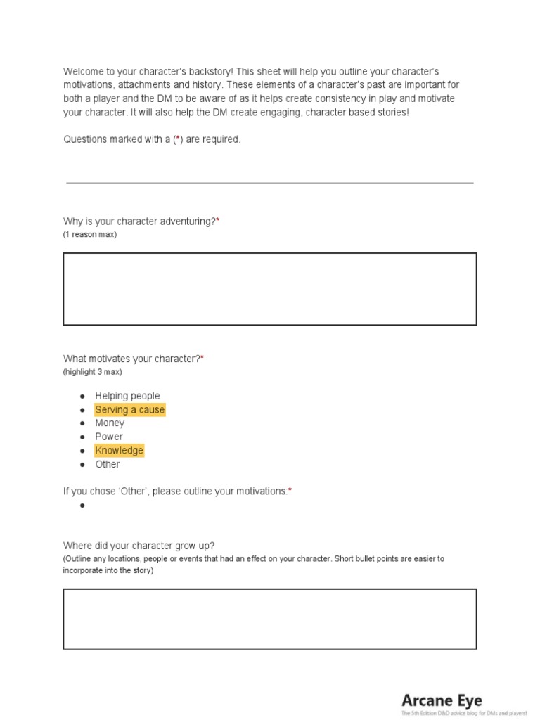 D&D Character Backstory Template | PDF
