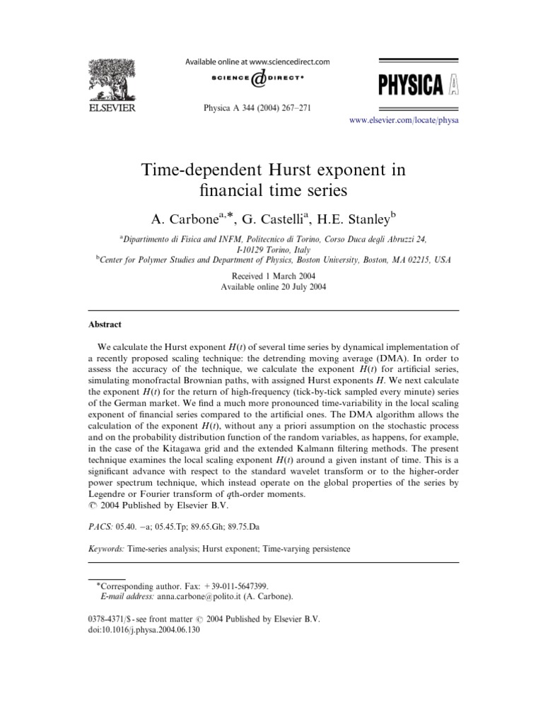 Time-Dependent Hurst Exponent in Financial Time Series | PDF | Time Series | Applied Mathematics