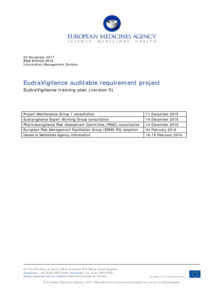 Eudravigilance Auditable Requirement Project: Eudravigilance Training ...