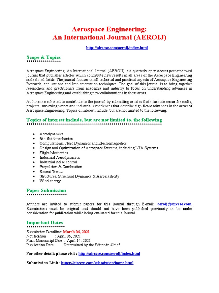 Aerospace Engineering: An International Journal (AEROIJ) | PDF | Computers