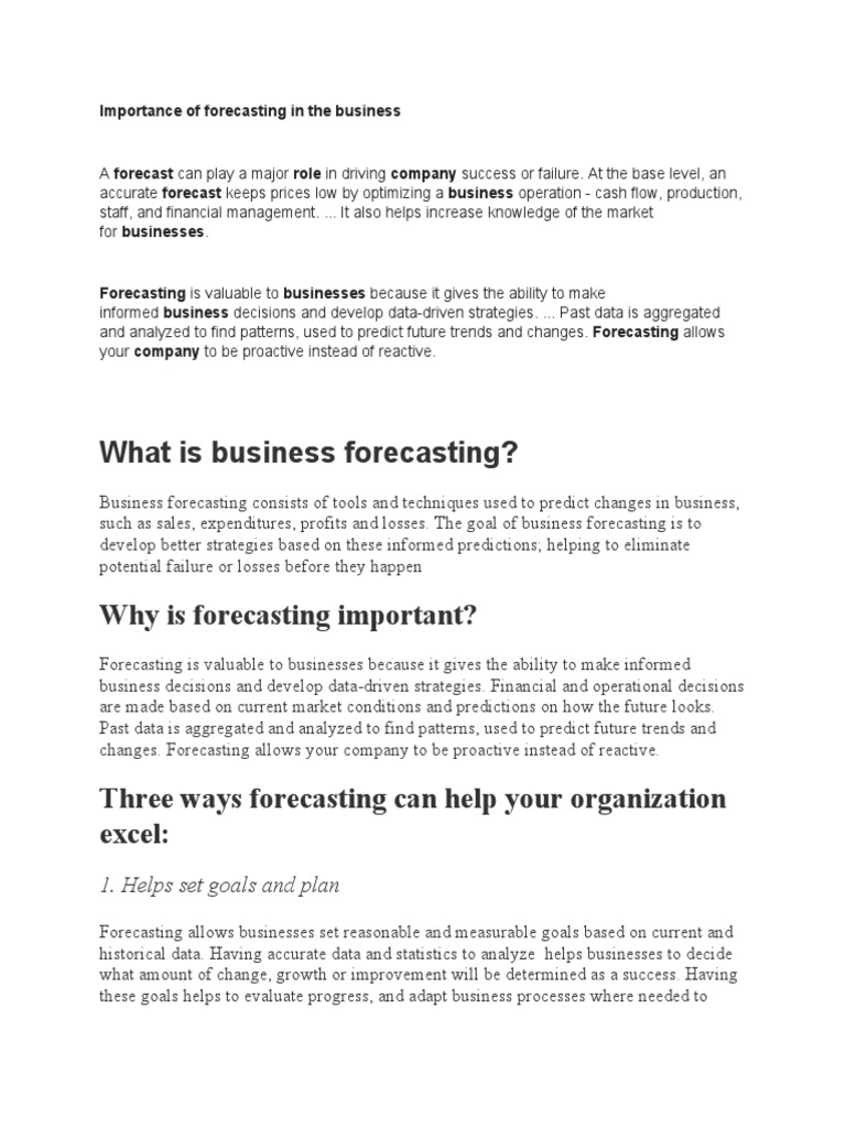 Importance of Forecasting in The Business | PDF | Forecasting ...