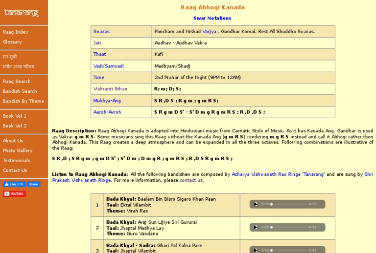 Raag Abhogi Kanada Overview | PDF | Classical And Art Music Traditions ...
