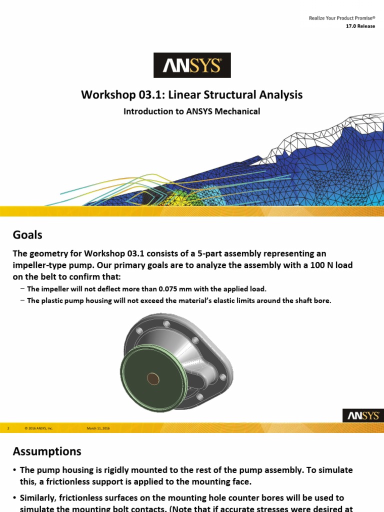 Workshop 03.1: Linear Structural Analysis: Introduction To ANSYS Mechanical | PDF | Deformation ...