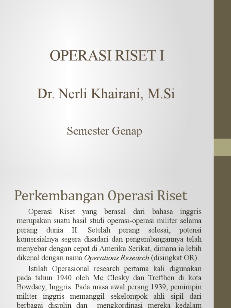 Perkembangan Operasi Riset | PDF