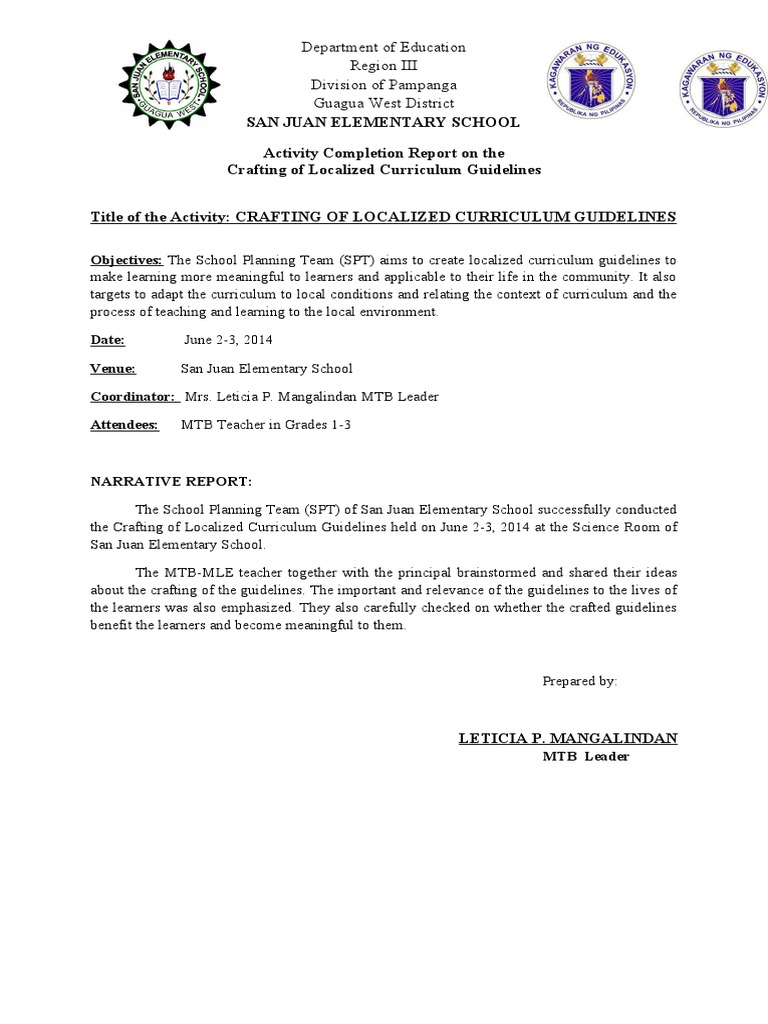 Activity Completion Report | Download Free PDF | Curriculum | Evaluation