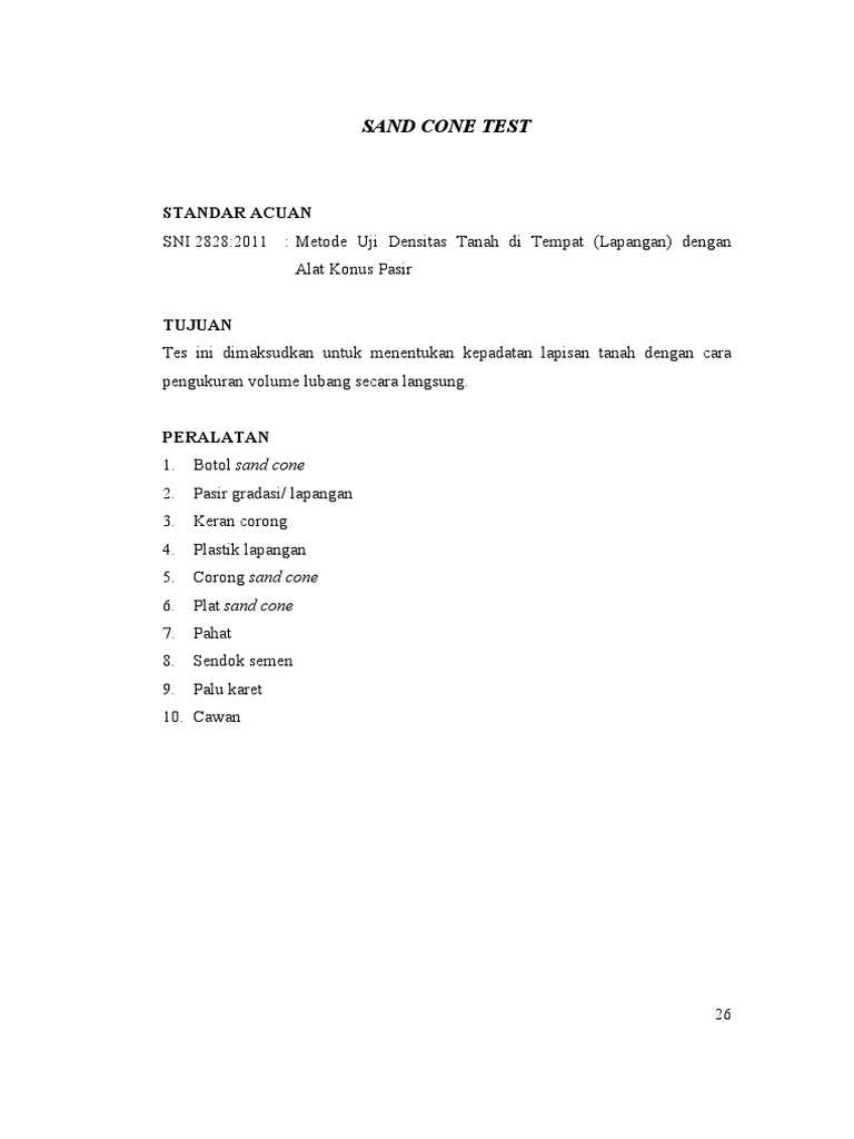 Metode Uji Sand Cone untuk Densitas Tanah | PDF