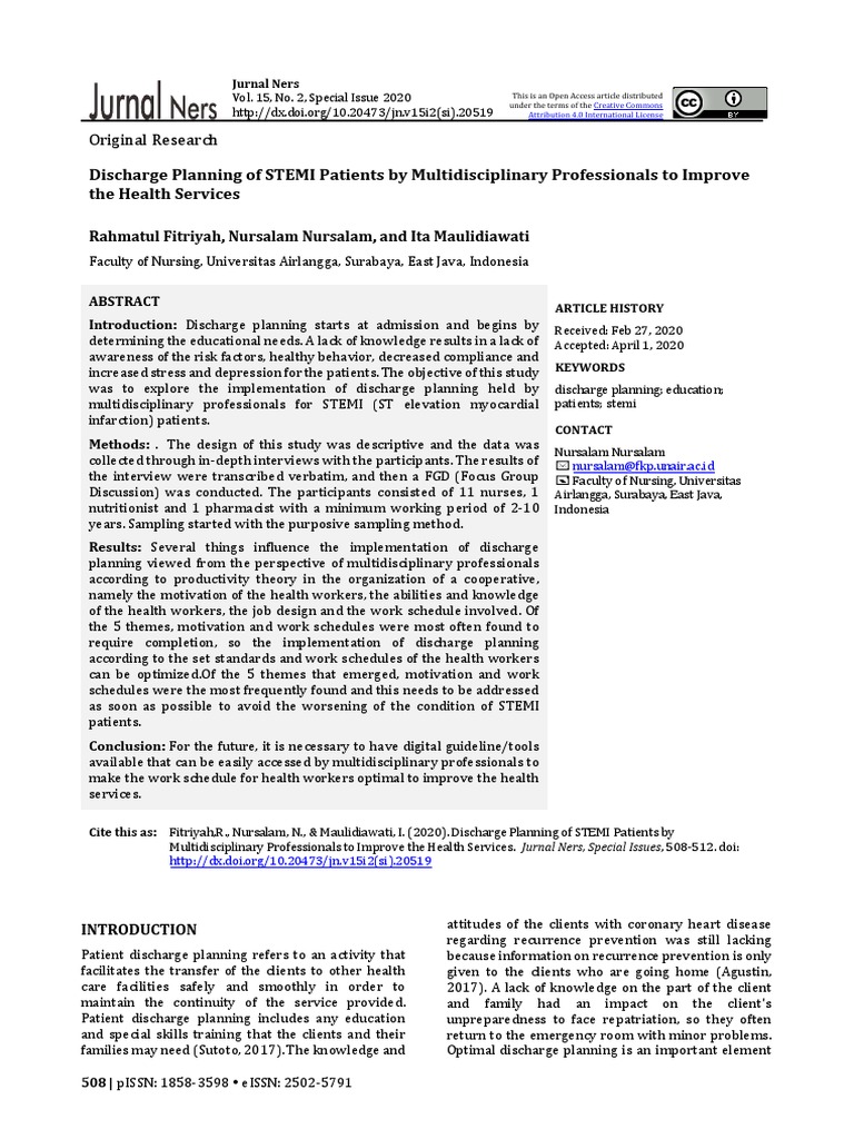 Discharge Planning of STEMI Patients by Multidisciplinary Professionals ...
