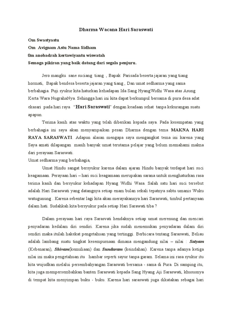 Dharma Wacana Hari Saraswati | PDF