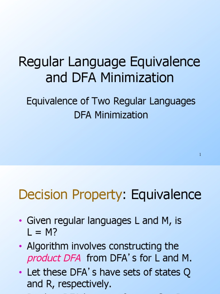 Regular Language Equivalence and DFA Minimization | PDF | Formal Methods | Models Of Computation