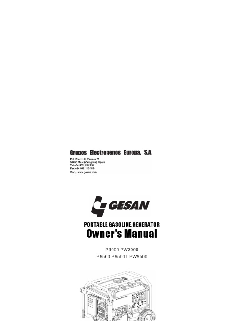 GESAN - Portable Gasoline Generator Owner's Manual | PDF | Carburetor ...