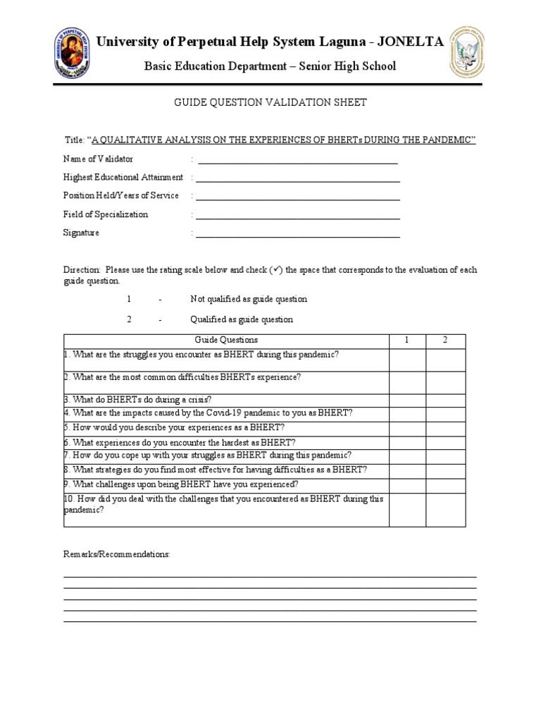 Validation Sheet Pdf Psychology Human Nature