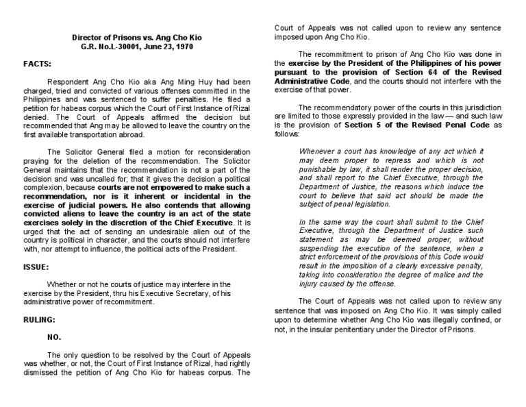 2 Director of Prisons vs. Ang Cho Kio | PDF | Court Of Appeal Of ...