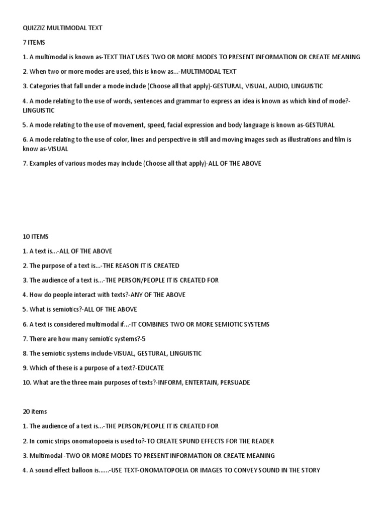 Quizziz Multimodal Text | PDF | Semiotics | Writing