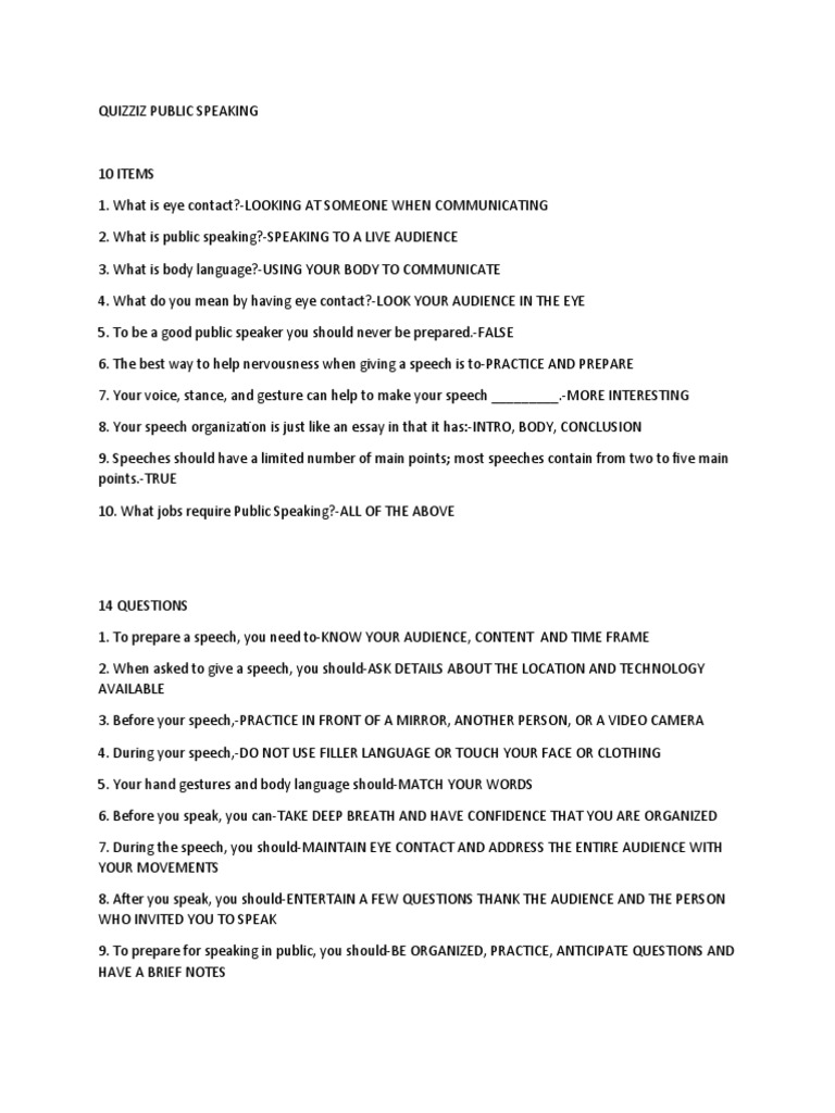 Public Speaking Quiz and Tips | PDF | Body Language | Public Speaking