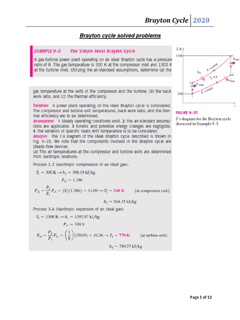 Brayton Cycle Solved Problems 2020 | PDF