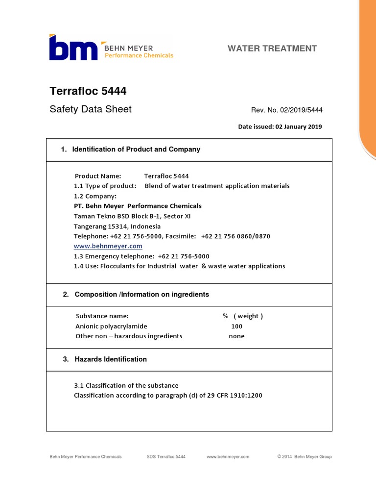 SDS Terrafloc 5444 (GHS) | PDF | Toxicity | Particulates