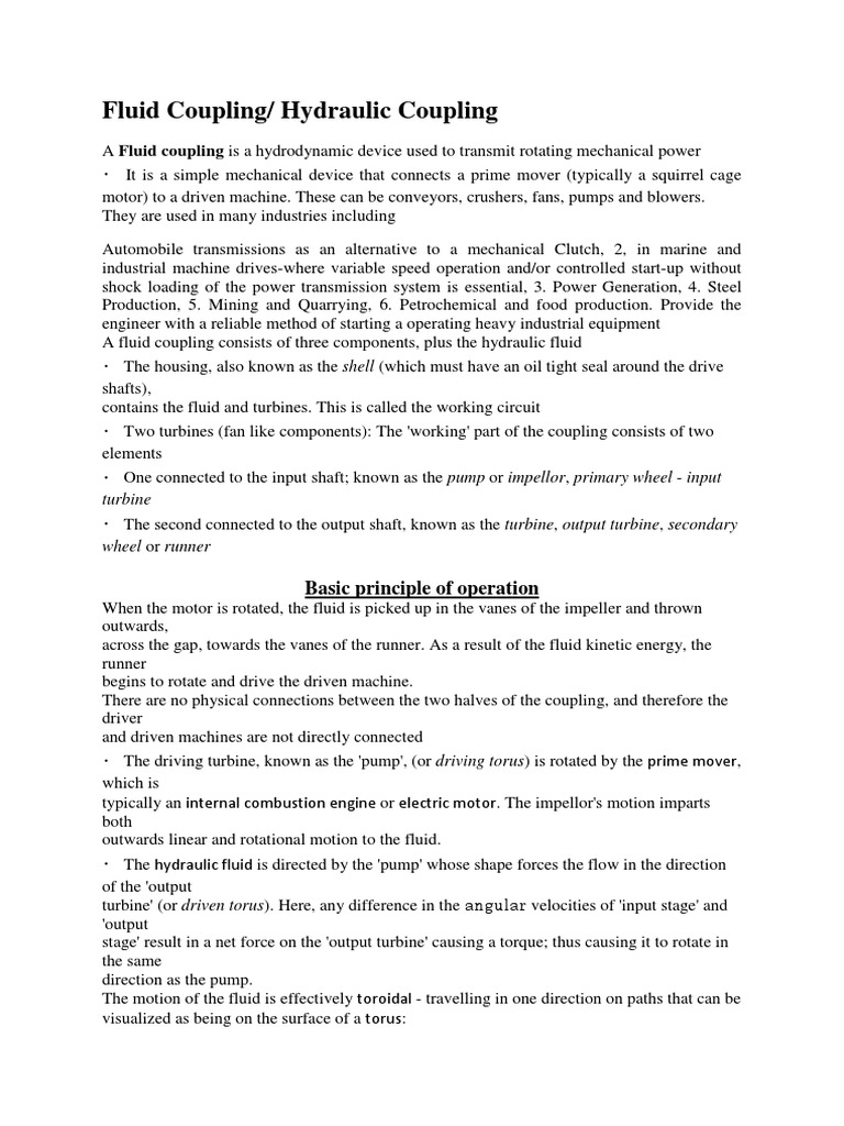 Fluid Coupling/ Hydraulic Coupling: Basic Principle of Operation | PDF ...