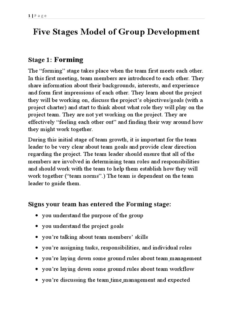 Five Stages Model of Group Development: Forming | PDF | Leadership ...