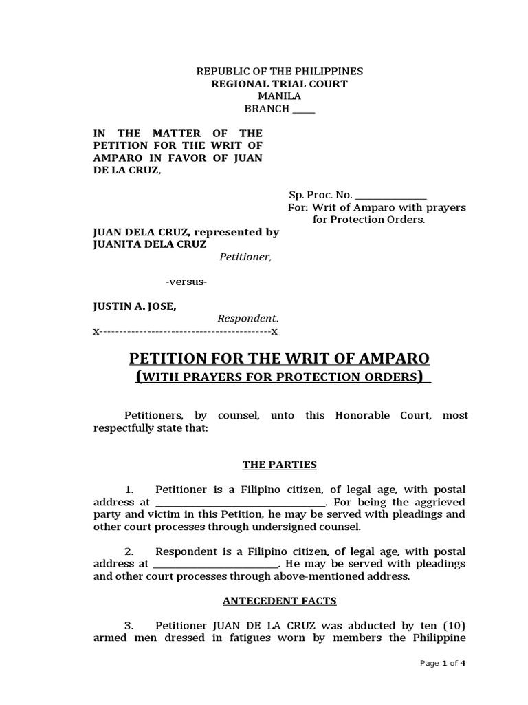 Writ of Amparo Sample | PDF | Separation Of Powers | Common Law