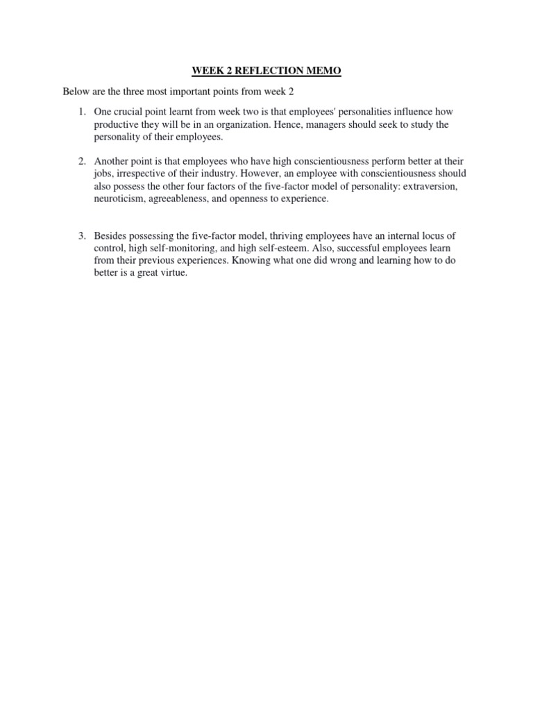 Week 2 Reflection on Employee Traits | PDF